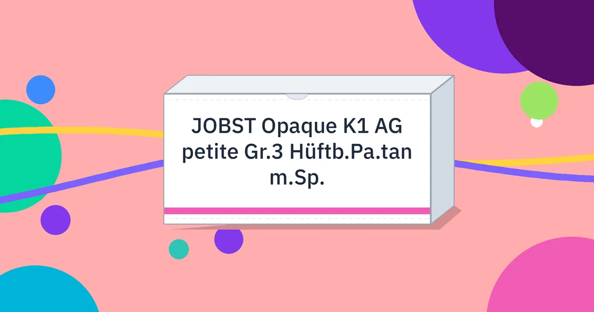 Symbolbild: Packung mit der Aufschrift JOBST Opaque K1 AG petite Gr.3 Hüftb.Pa.tan m.Sp. (PZN 16273800) – Verfügbarkeit und Bezug in Apotheken in Frankfurt am Main