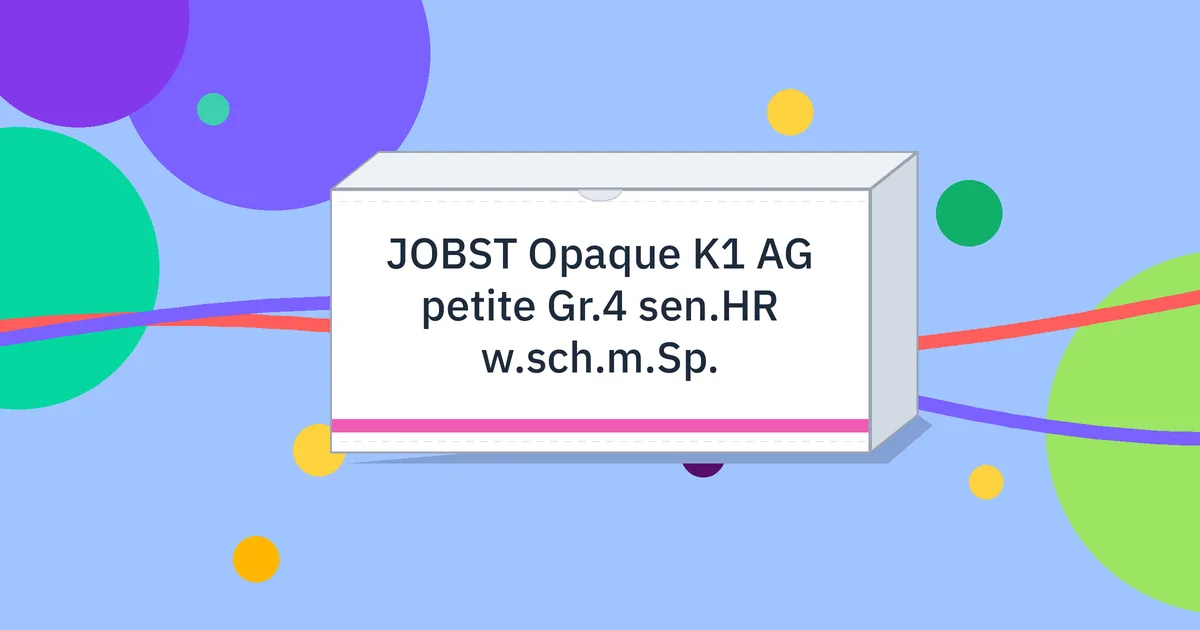Symbolbild: Packung mit der Aufschrift JOBST Opaque K1 AG petite Gr.4 sen.HR w.sch.m.Sp. (PZN 13086339) – Verfügbarkeit und Bezug in Apotheken in Frankfurt am Main