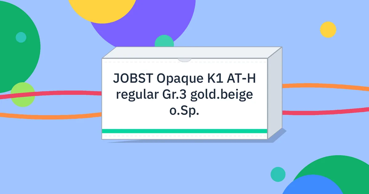 Symbolbild: Packung mit der Aufschrift JOBST Opaque K1 AT-H regular Gr.3 gold.beige o.Sp. (PZN 16274751) – Verfügbarkeit und Bezug in Apotheken in Frankfurt am Main