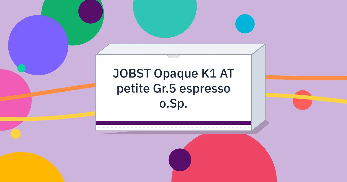 Symbolbild: Packung mit der Aufschrift JOBST Opaque K1 AT petite Gr.5 espresso o.Sp. (PZN 16276939) – Verfügbarkeit und Bezug in Apotheken in Frankfurt am Main