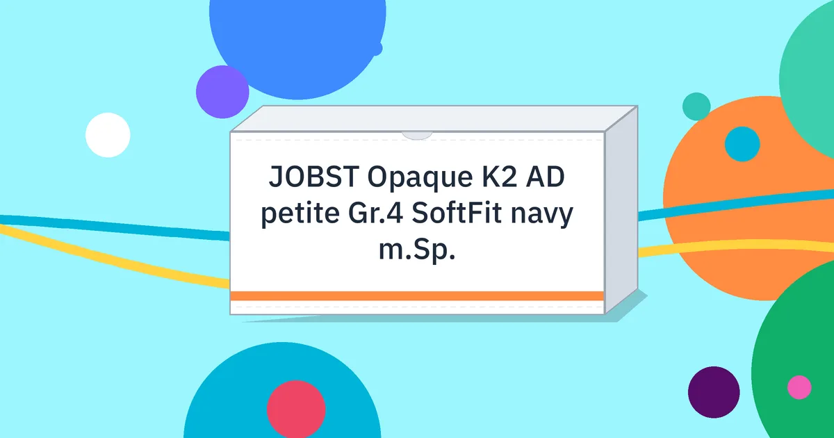 Symbolbild: Packung mit der Aufschrift JOBST Opaque K2 AD petite Gr.4 SoftFit navy m.Sp. (PZN 13109313) – Verfügbarkeit und Bezug in Apotheken in Frankfurt am Main