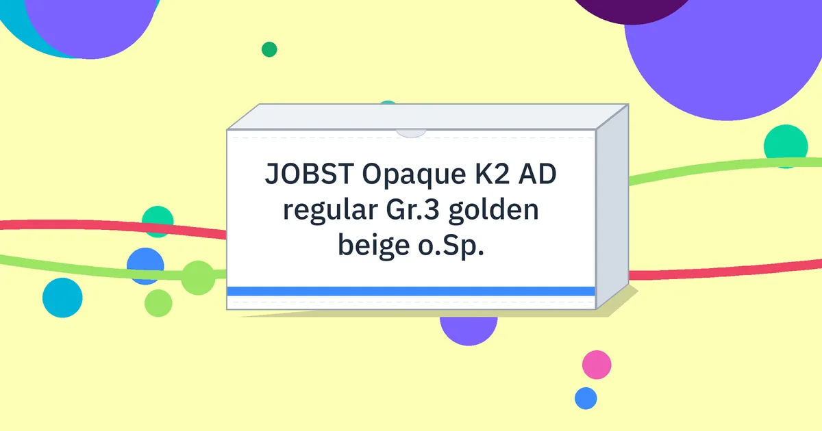 Symbolbild: Packung mit der Aufschrift JOBST Opaque K2 AD regular Gr.3 golden beige o.Sp. (PZN 16277413) – Verfügbarkeit und Bezug in Apotheken in Frankfurt am Main