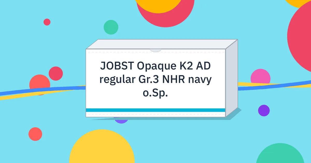 Symbolbild: Packung mit der Aufschrift JOBST Opaque K2 AD regular Gr.3 NHR navy o.Sp. (PZN 13111416) – Verfügbarkeit und Bezug in Apotheken in Frankfurt am Main