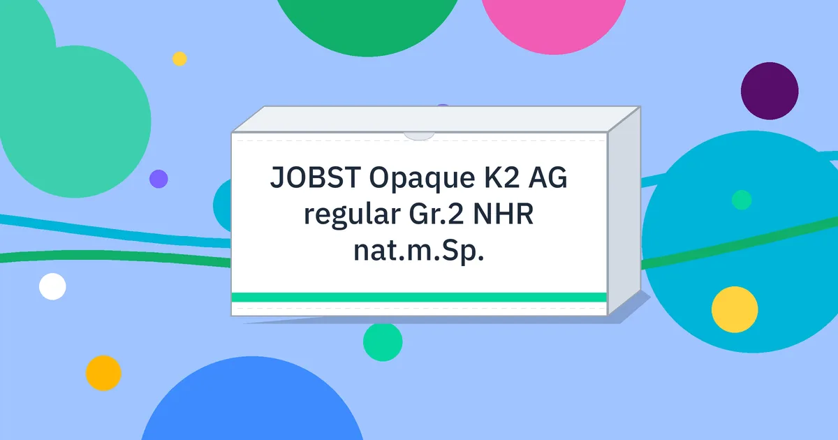Symbolbild: Packung mit der Aufschrift JOBST Opaque K2 AG regular Gr.2 NHR nat.m.Sp. (PZN 10723403) – Verfügbarkeit und Bezug in Apotheken in Frankfurt am Main