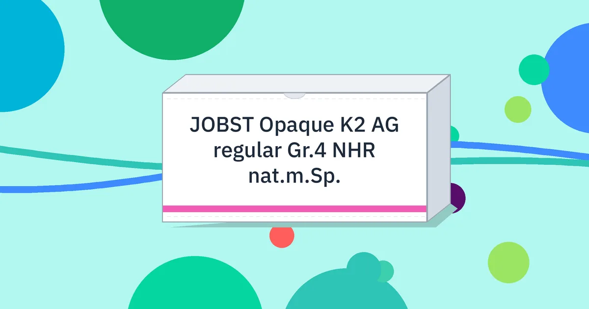 Symbolbild: Packung mit der Aufschrift JOBST Opaque K2 AG regular Gr.4 NHR nat.m.Sp. (PZN 10723455) – Verfügbarkeit und Bezug in Apotheken in Frankfurt am Main