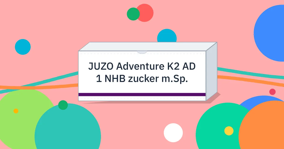 Symbolbild: Packung mit der Aufschrift JUZO Adventure K2 AD 1 NHB zucker m.Sp. (PZN 16342760) – Verfügbarkeit und Bezug in Apotheken in Frankfurt am Main