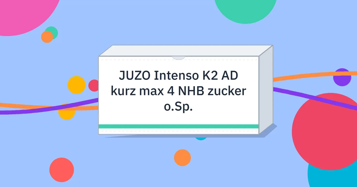 Symbolbild: Packung mit der Aufschrift JUZO Intenso K2 AD kurz max 4 NHB zucker o.Sp. (PZN 18622481) – Verfügbarkeit und Bezug in Apotheken in Frankfurt am Main