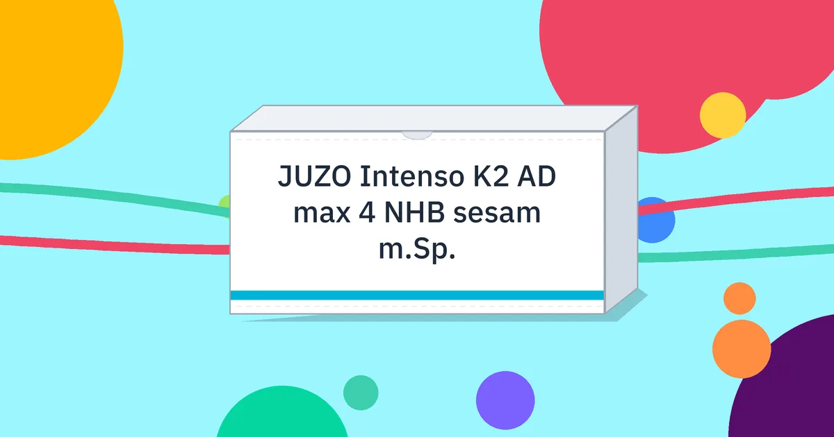 Symbolbild: Packung mit der Aufschrift JUZO Intenso K2 AD max 4 NHB sesam m.Sp. (PZN 18612755) – Verfügbarkeit und Bezug in Apotheken in Frankfurt am Main