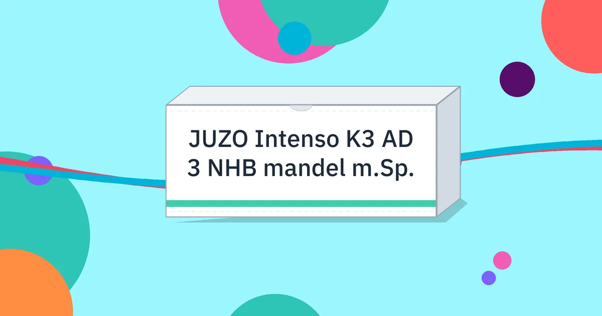 Symbolbild: Packung mit der Aufschrift JUZO Intenso K3 AD 3 NHB mandel m.Sp. (PZN 18631020) – Verfügbarkeit und Bezug in Apotheken in Frankfurt am Main