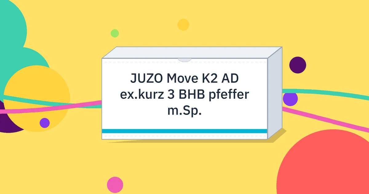Symbolbild: Packung mit der Aufschrift JUZO Move K2 AD ex.kurz 3 BHB pfeffer m.Sp. (PZN 16340577) – Verfügbarkeit und Bezug in Apotheken in Frankfurt am Main
