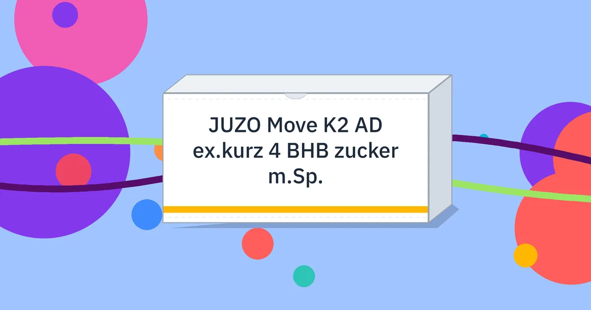 Symbolbild: Packung mit der Aufschrift JUZO Move K2 AD ex.kurz 4 BHB zucker m.Sp. (PZN 18510204) – Verfügbarkeit und Bezug in Apotheken in Frankfurt am Main