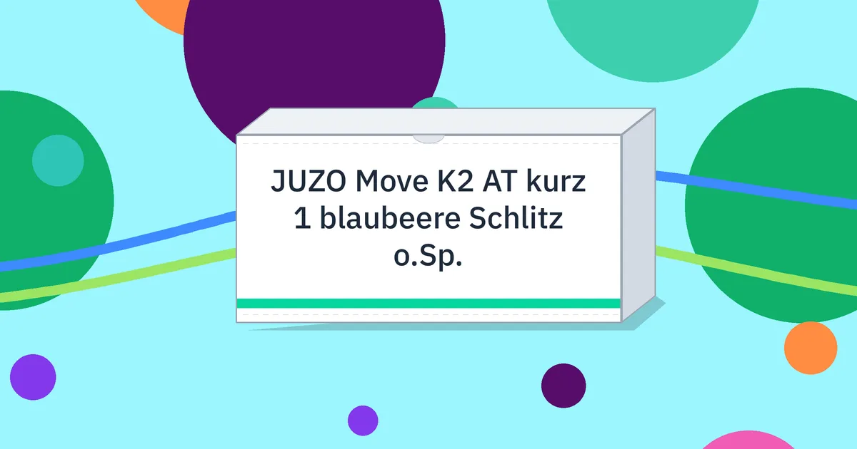 Symbolbild: Packung mit der Aufschrift JUZO Move K2 AT kurz 1 blaubeere Schlitz o.Sp. (PZN 20676478) – Verfügbarkeit und Bezug in Apotheken in Frankfurt am Main