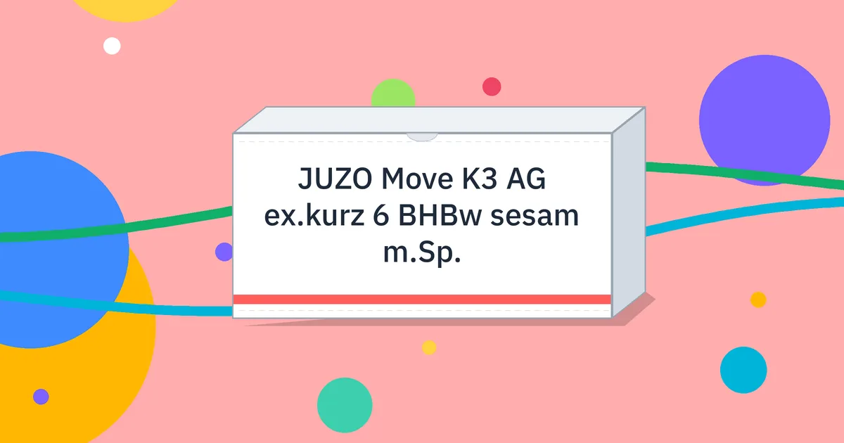 Symbolbild: Packung mit der Aufschrift JUZO Move K3 AG ex.kurz 6 BHBw sesam m.Sp. (PZN 18583864) – Verfügbarkeit und Bezug in Apotheken in Frankfurt am Main