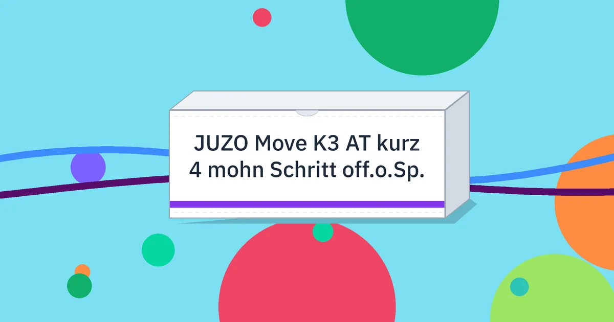 Symbolbild: Packung mit der Aufschrift JUZO Move K3 AT kurz 4 mohn Schritt off.o.Sp. (PZN 20685402) – Verfügbarkeit und Bezug in Apotheken in Frankfurt am Main
