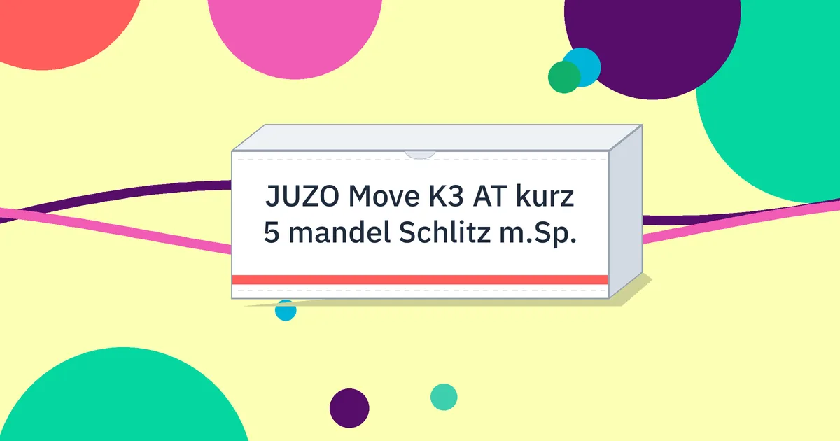 Symbolbild: Packung mit der Aufschrift JUZO Move K3 AT kurz 5 mandel Schlitz m.Sp. (PZN 20684325) – Verfügbarkeit und Bezug in Apotheken in Frankfurt am Main
