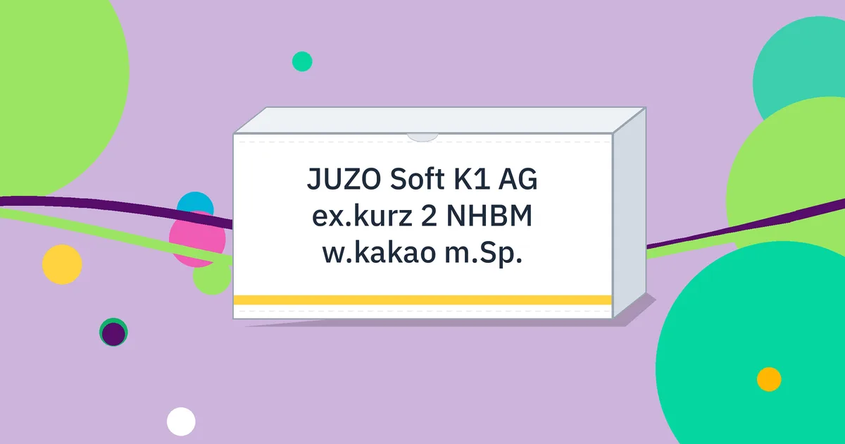 Symbolbild: Packung mit der Aufschrift JUZO Soft K1 AG ex.kurz 2 NHBM w.kakao m.Sp. (PZN 15017041) – Verfügbarkeit und Bezug in Apotheken in Frankfurt am Main
