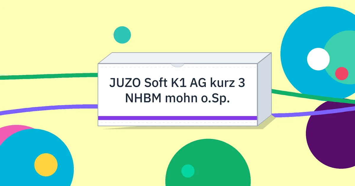 Symbolbild: Packung mit der Aufschrift JUZO Soft K1 AG kurz 3 NHBM mohn o.Sp. (PZN 14995251) – Verfügbarkeit und Bezug in Apotheken in Frankfurt am Main