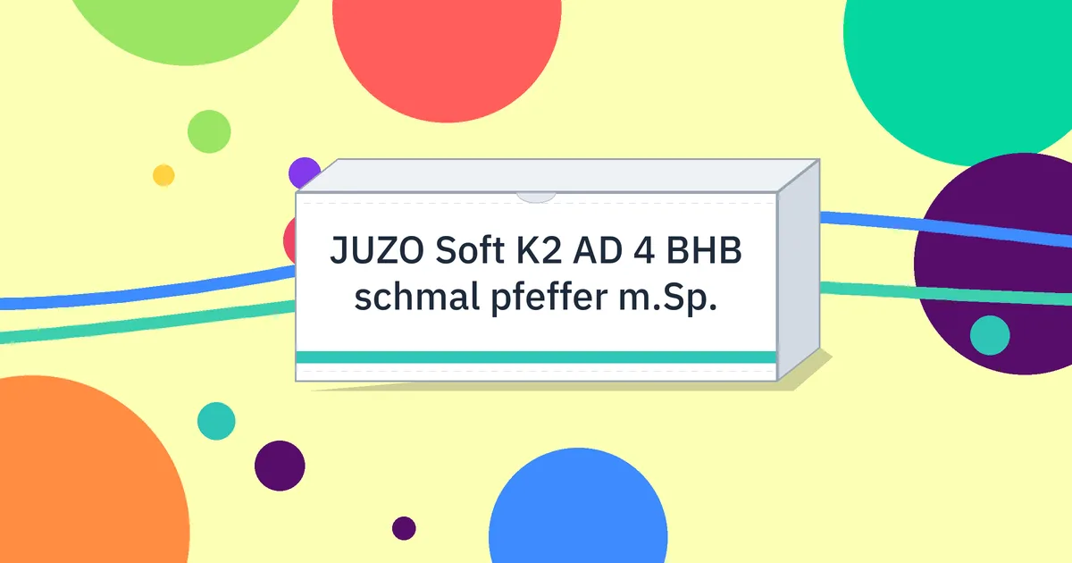 Symbolbild: Packung mit der Aufschrift JUZO Soft K2 AD 4 BHB schmal pfeffer m.Sp. (PZN 15464946) – Verfügbarkeit und Bezug in Apotheken in Frankfurt am Main