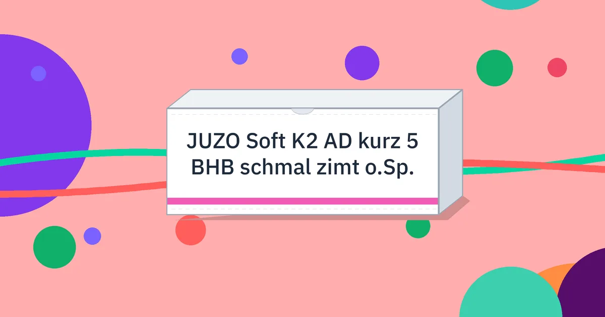 Symbolbild: Packung mit der Aufschrift JUZO Soft K2 AD kurz 5 BHB schmal zimt o.Sp. (PZN 15467637) – Verfügbarkeit und Bezug in Apotheken in Frankfurt am Main