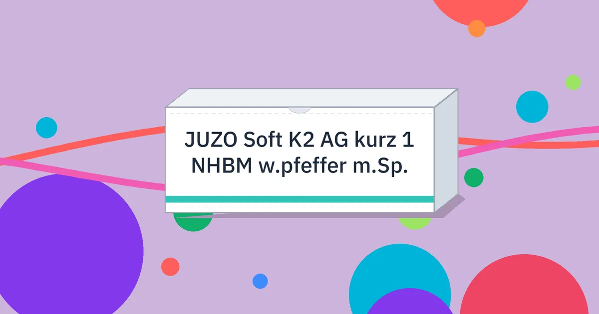 Symbolbild: Packung mit der Aufschrift JUZO Soft K2 AG kurz 1 NHBM w.pfeffer m.Sp. (PZN 15019749) – Verfügbarkeit und Bezug in Apotheken in Frankfurt am Main