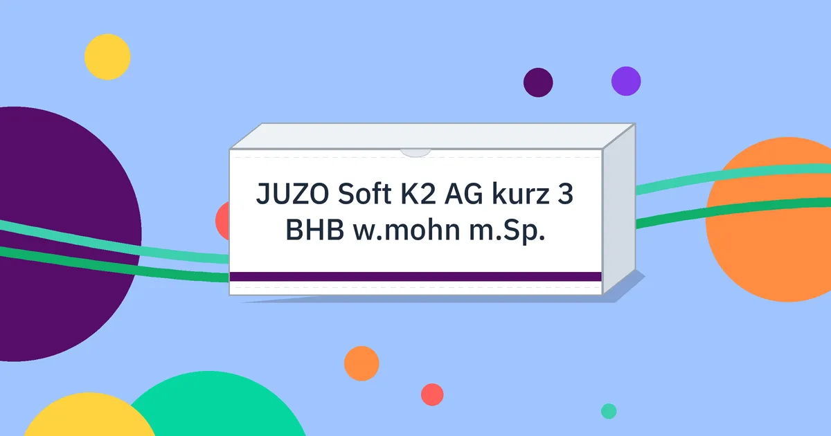 Symbolbild: Packung mit der Aufschrift JUZO Soft K2 AG kurz 3 BHB w.mohn m.Sp. (PZN 14842300) – Verfügbarkeit und Bezug in Apotheken in Frankfurt am Main