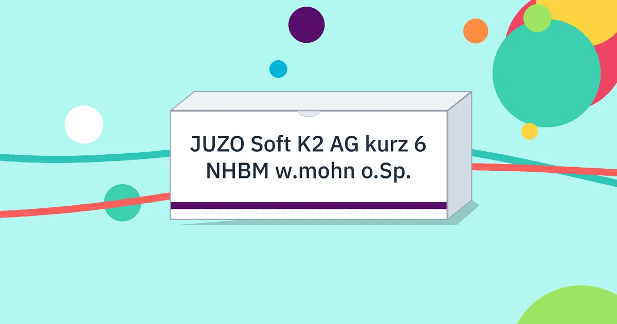 Symbolbild: Packung mit der Aufschrift JUZO Soft K2 AG kurz 6 NHBM w.mohn o.Sp. (PZN 14998574) – Verfügbarkeit und Bezug in Apotheken in Frankfurt am Main
