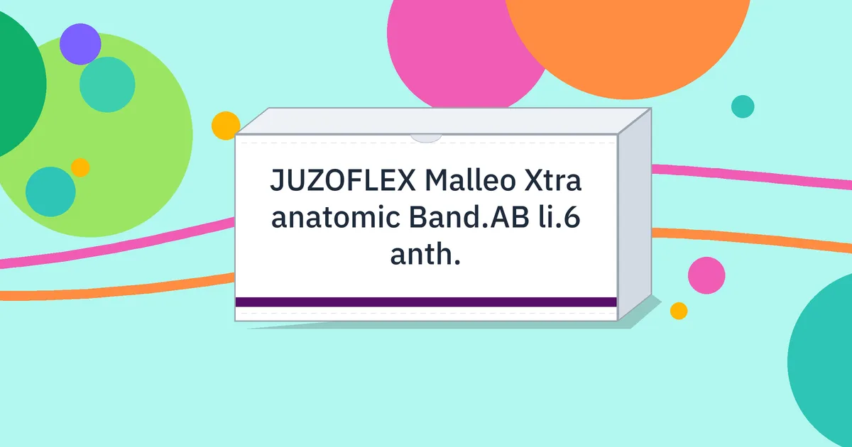 Symbolbild: Packung mit der Aufschrift JUZOFLEX Malleo Xtra anatomic Band.AB li.6 anth. (PZN 16635060) – Verfügbarkeit und Bezug in Apotheken in Frankfurt am Main