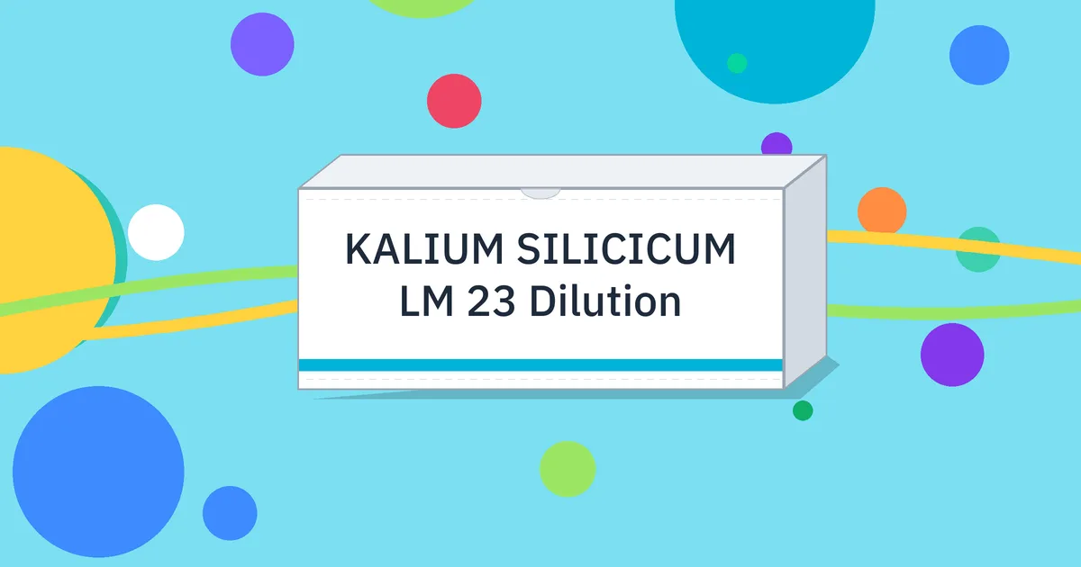 Symbolbild: Packung mit der Aufschrift KALIUM SILICICUM LM 23 Dilution (PZN 12926010) – Verfügbarkeit und Bezug in Apotheken in Frankfurt am Main