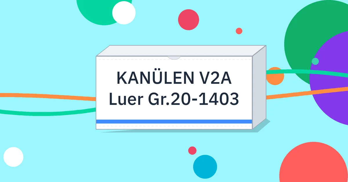 Symbolbild: Packung mit der Aufschrift KANÜLEN V2A Luer Gr.20-1403 (PZN 02439697) – Verfügbarkeit und Bezug in Apotheken in Frankfurt am Main