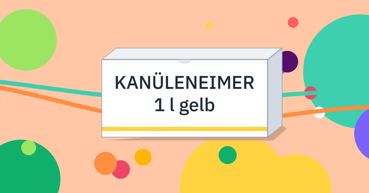 Symbolbild: Packung mit der Aufschrift KANÜLENEIMER 1 l gelb (PZN 09897285) – Verfügbarkeit und Bezug in Apotheken in Frankfurt am Main