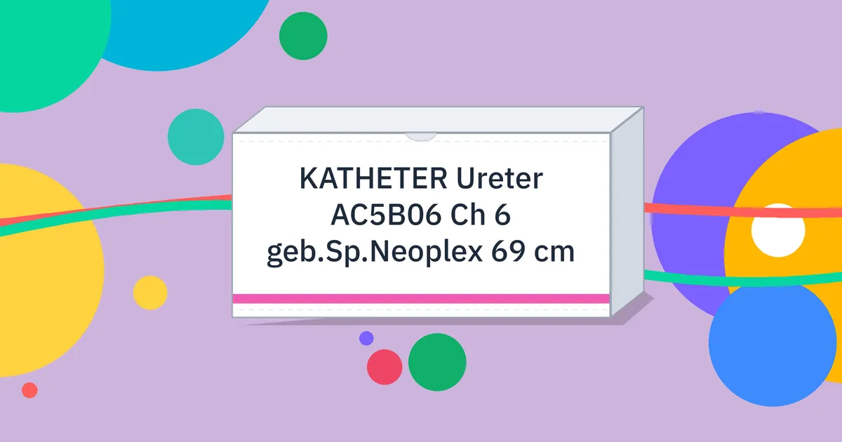 Symbolbild: Packung mit der Aufschrift KATHETER Ureter AC5B06 Ch 6 geb.Sp.Neoplex 69 cm (PZN 00154157) – Verfügbarkeit und Bezug in Apotheken in Frankfurt am Main