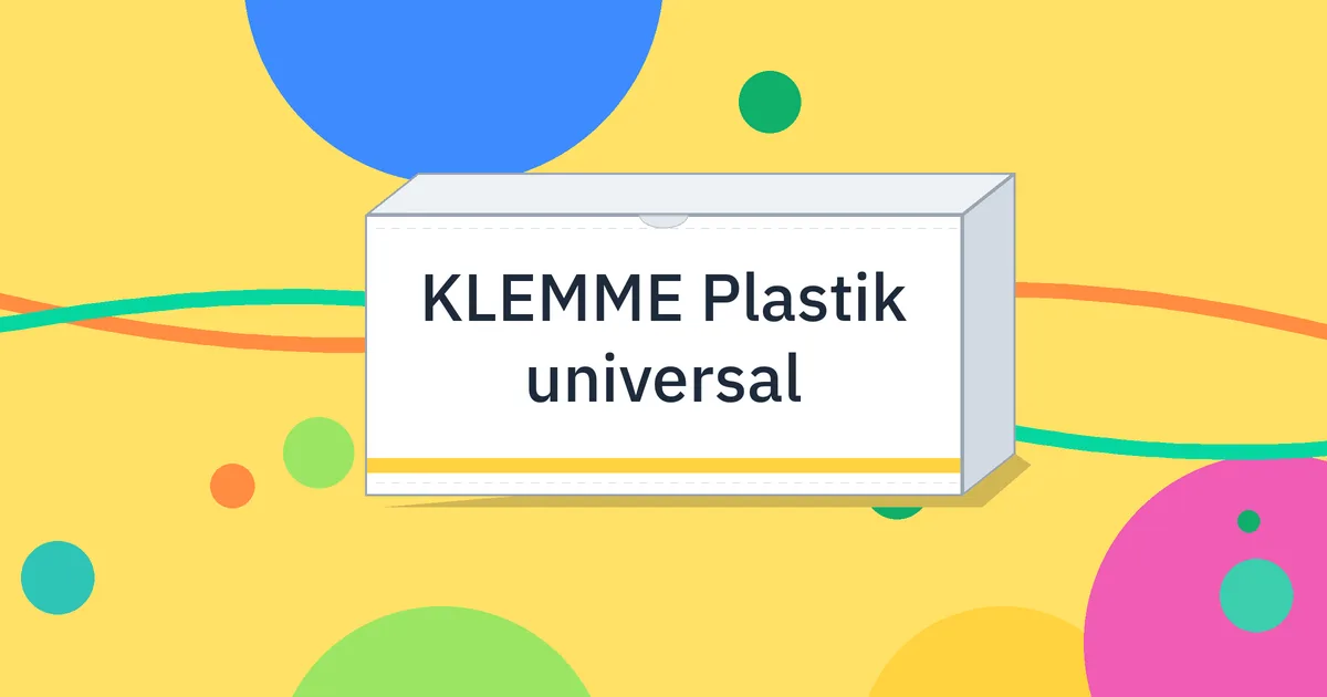 Symbolbild: Packung mit der Aufschrift KLEMME Plastik universal (PZN 02441760) – Verfügbarkeit und Bezug in Apotheken in Frankfurt am Main