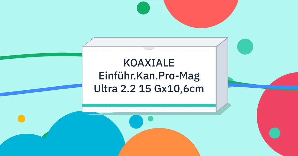 Symbolbild: Packung mit der Aufschrift KOAXIALE Einführ.Kan.Pro-Mag Ultra 2.2 15 Gx10,6cm (PZN 04504134) – Verfügbarkeit und Bezug in Apotheken in Frankfurt am Main