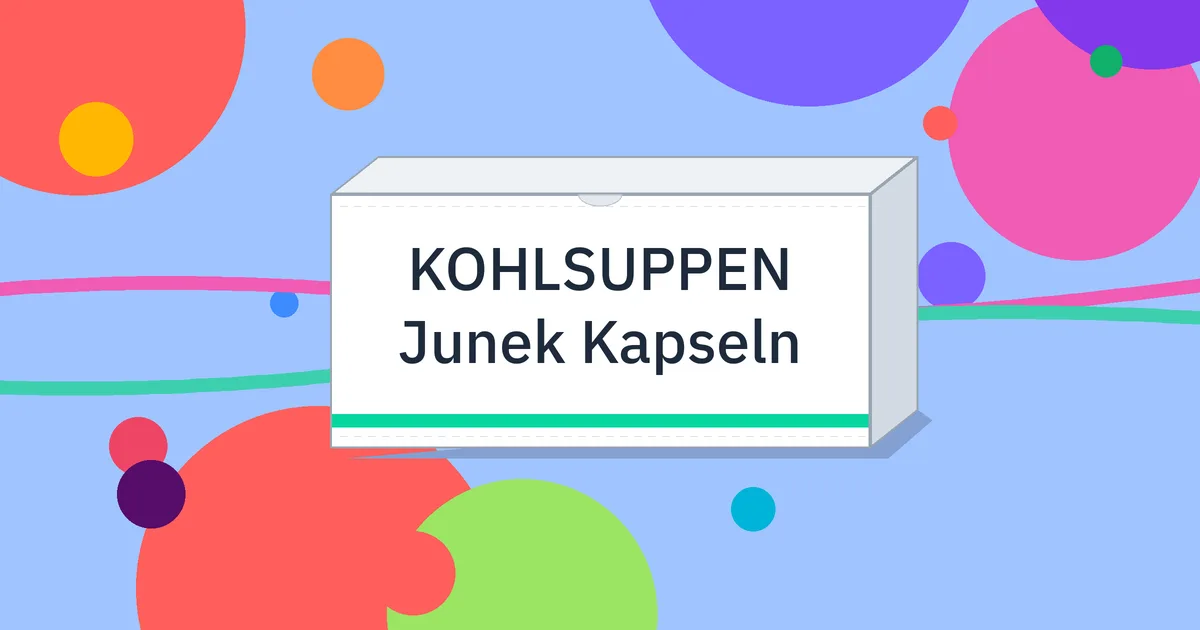 Symbolbild: Packung mit der Aufschrift KOHLSUPPEN Junek Kapseln (PZN 04367074) – Verfügbarkeit und Bezug in Apotheken in Frankfurt am Main