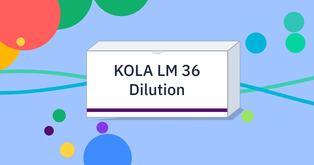 Symbolbild: Packung mit der Aufschrift KOLA LM 36 Dilution (PZN 13519666) – Verfügbarkeit und Bezug in Apotheken in Frankfurt am Main