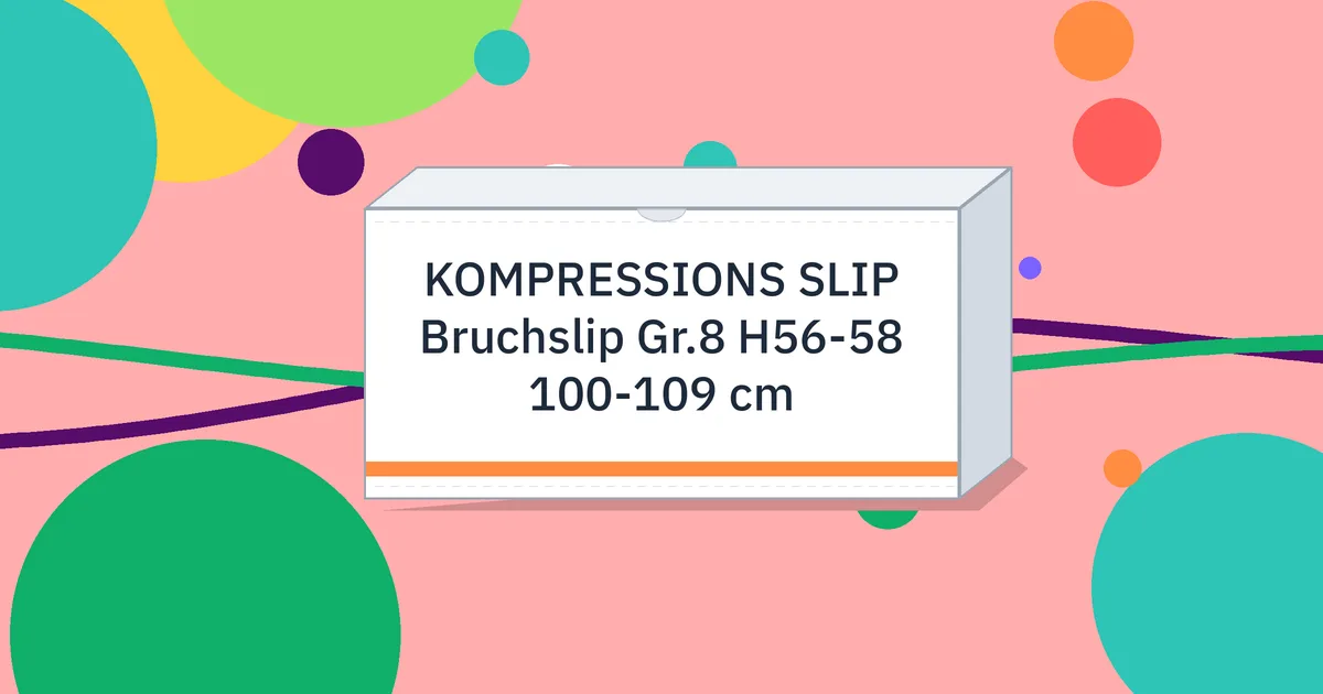 Symbolbild: Packung mit der Aufschrift KOMPRESSIONS SLIP Bruchslip Gr.8 H56-58 100-109 cm (PZN 07002338) – Verfügbarkeit und Bezug in Apotheken in Frankfurt am Main