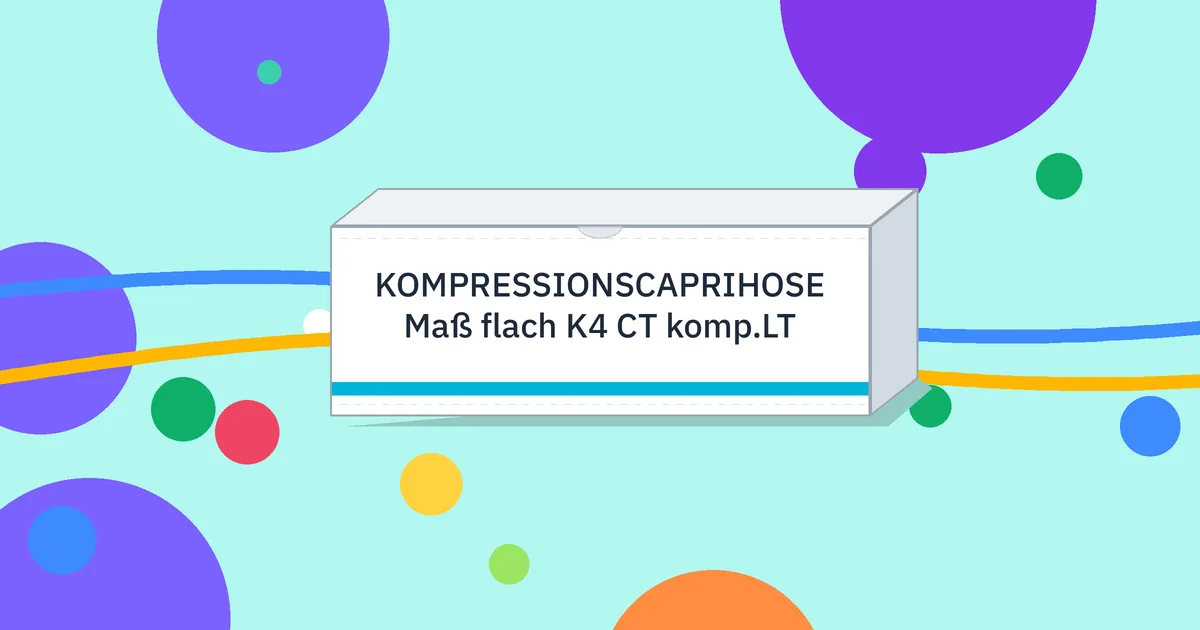 Symbolbild: Packung mit der Aufschrift KOMPRESSIONSCAPRIHOSE Maß flach K4 CT komp.LT (PZN 19998159) – Verfügbarkeit und Bezug in Apotheken in Frankfurt am Main