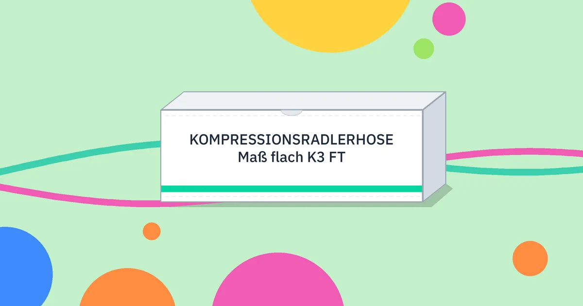 Symbolbild: Packung mit der Aufschrift KOMPRESSIONSRADLERHOSE Maß flach K3 FT (PZN 16746227) – Verfügbarkeit und Bezug in Apotheken in Frankfurt am Main