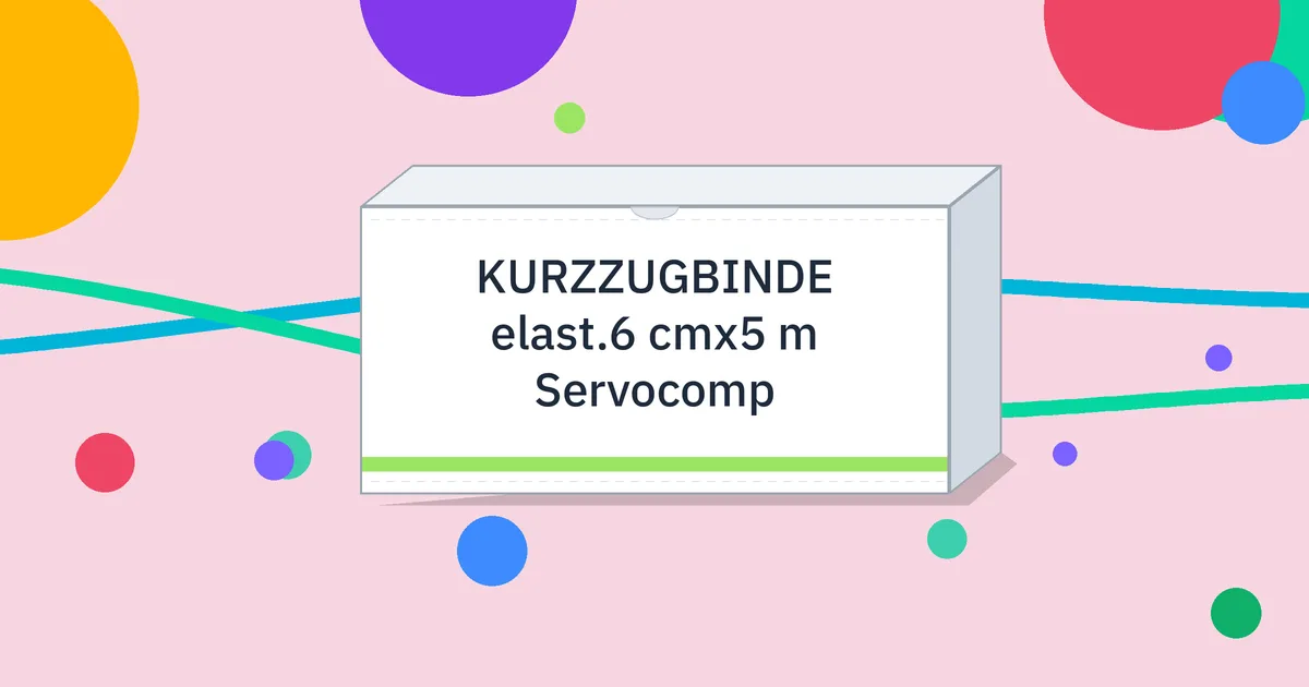 Symbolbild: Packung mit der Aufschrift KURZZUGBINDE elast.6 cmx5 m Servocomp (PZN 04762468) – Verfügbarkeit und Bezug in Apotheken in Frankfurt am Main