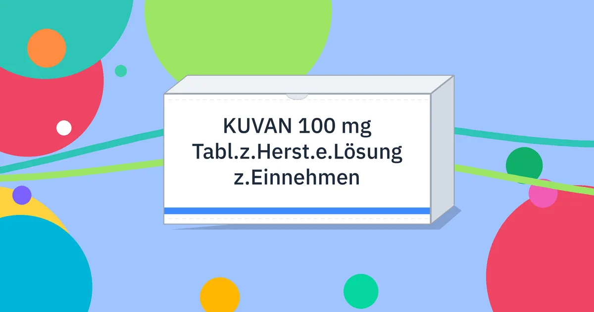 Symbolbild: Packung mit der Aufschrift KUVAN 100 mg Tabl.z.Herst.e.Lösung z.Einnehmen (PZN 19393077) – Verfügbarkeit und Bezug in Apotheken in Frankfurt am Main