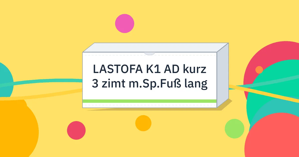 Symbolbild: Packung mit der Aufschrift LASTOFA K1 AD kurz 3 zimt m.Sp.Fuß lang (PZN 13787007) – Verfügbarkeit und Bezug in Apotheken in Frankfurt am Main