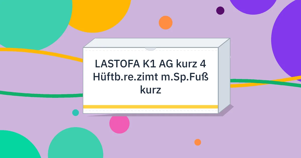Symbolbild: Packung mit der Aufschrift LASTOFA K1 AG kurz 4 Hüftb.re.zimt m.Sp.Fuß kurz (PZN 13798382) – Verfügbarkeit und Bezug in Apotheken in Frankfurt am Main
