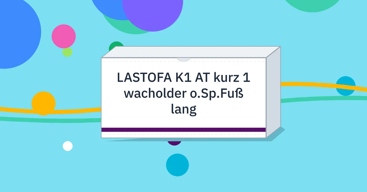 Symbolbild: Packung mit der Aufschrift LASTOFA K1 AT kurz 1 wacholder o.Sp.Fuß lang (PZN 14150648) – Verfügbarkeit und Bezug in Apotheken in Frankfurt am Main