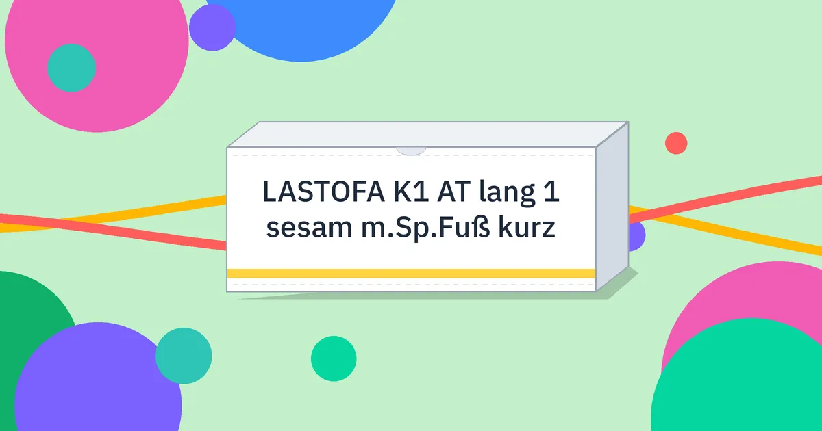 Symbolbild: Packung mit der Aufschrift LASTOFA K1 AT lang 1 sesam m.Sp.Fuß kurz (PZN 13795188) – Verfügbarkeit und Bezug in Apotheken in Frankfurt am Main