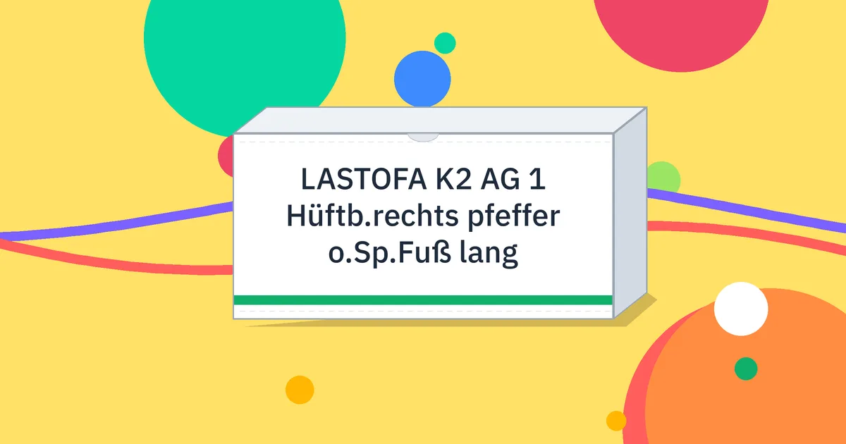 Symbolbild: Packung mit der Aufschrift LASTOFA K2 AG 1 Hüftb.rechts pfeffer o.Sp.Fuß lang (PZN 14152133) – Verfügbarkeit und Bezug in Apotheken in Frankfurt am Main