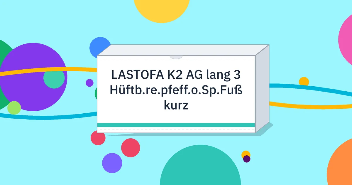 Symbolbild: Packung mit der Aufschrift LASTOFA K2 AG lang 3 Hüftb.re.pfeff.o.Sp.Fuß kurz (PZN 13811390) – Verfügbarkeit und Bezug in Apotheken in Frankfurt am Main