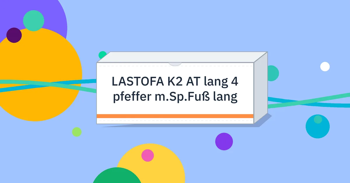 Symbolbild: Packung mit der Aufschrift LASTOFA K2 AT lang 4 pfeffer m.Sp.Fuß lang (PZN 13809542) – Verfügbarkeit und Bezug in Apotheken in Frankfurt am Main