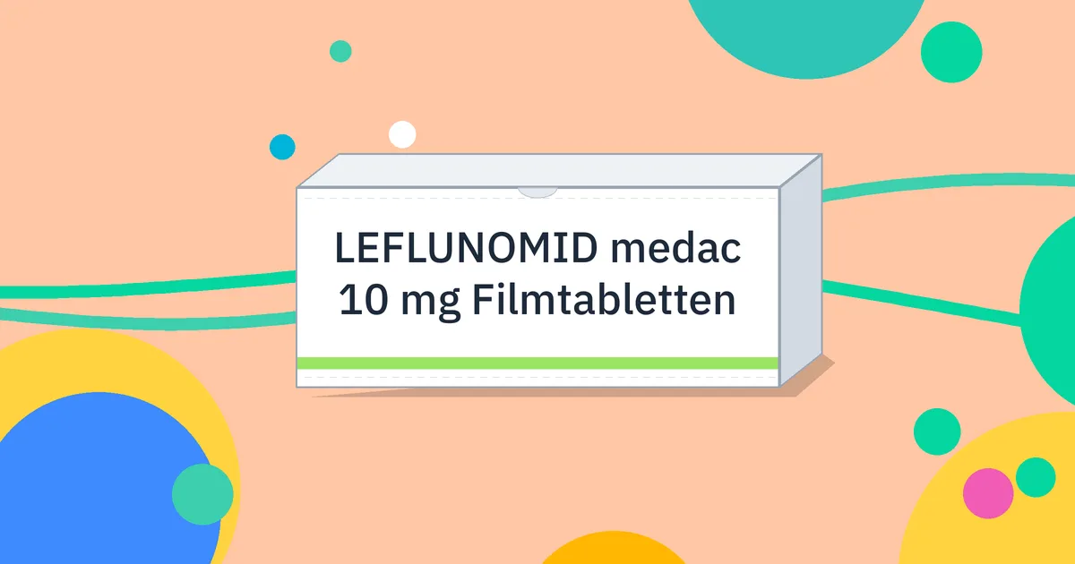 Symbolbild: Packung mit der Aufschrift LEFLUNOMID medac 10 mg Filmtabletten (PZN 12421379) – Verfügbarkeit und Bezug in Apotheken in Frankfurt am Main