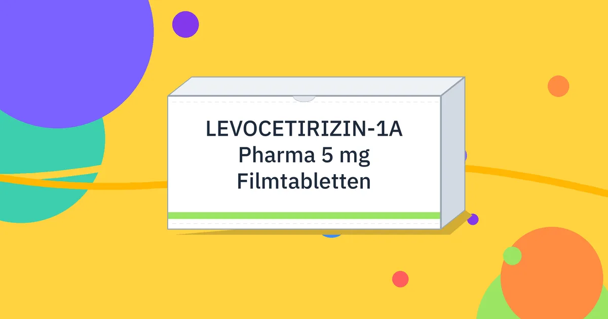 Symbolbild: Packung mit der Aufschrift LEVOCETIRIZIN-1A Pharma 5 mg Filmtabletten (PZN 14243947) – Verfügbarkeit und Bezug in Apotheken in Frankfurt am Main