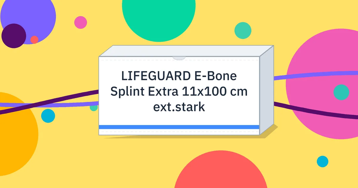 Symbolbild: Packung mit der Aufschrift LIFEGUARD E-Bone Splint Extra 11x100 cm ext.stark (PZN 02819135) – Verfügbarkeit und Bezug in Apotheken in Frankfurt am Main